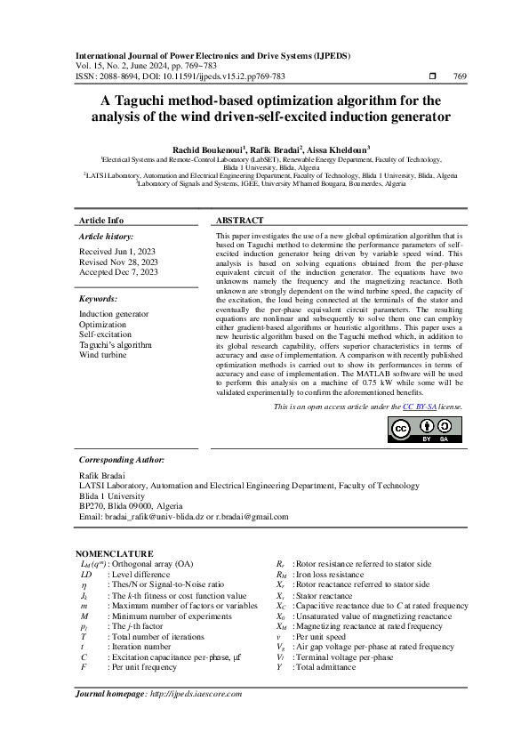 (PDF) A Taguchi method-based optimization algorithm for the analysis of the wind driven-self ...