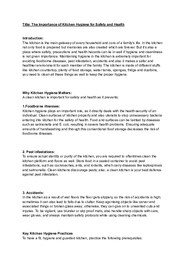 (PDF) The Importance of Kitchen Hygiene for Safety and Health
