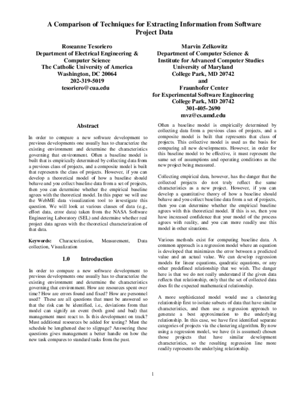 (PDF) A Comparison of Techniques for Extracting Information from Software Project Data