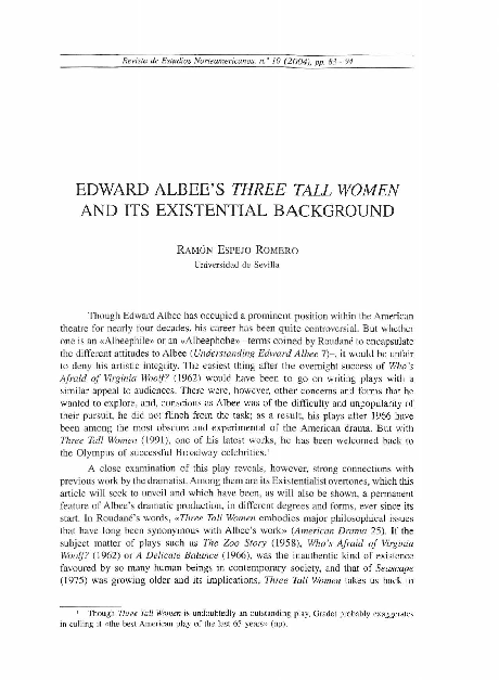 (PDF) Edward Albee's Three tall women and its existential background