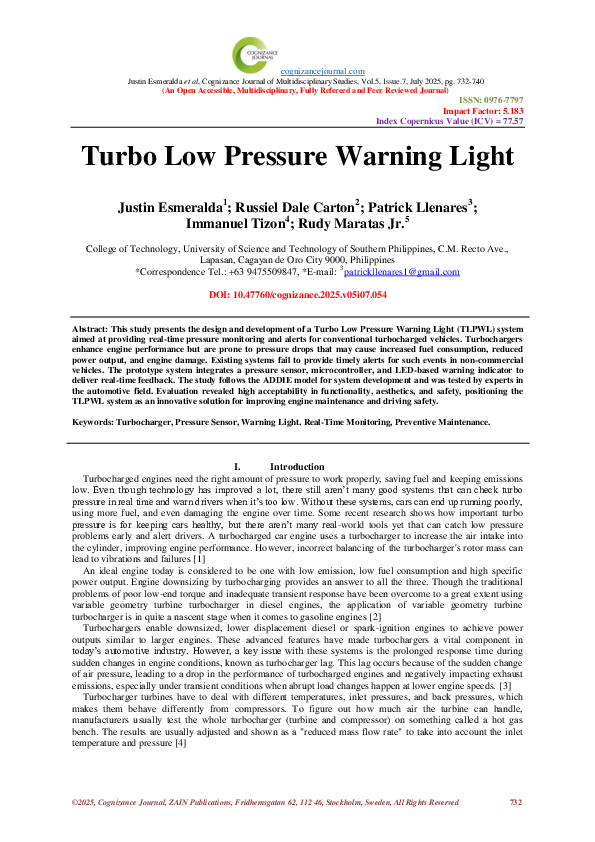 (PDF) Turbo Low Pressure Warning Light