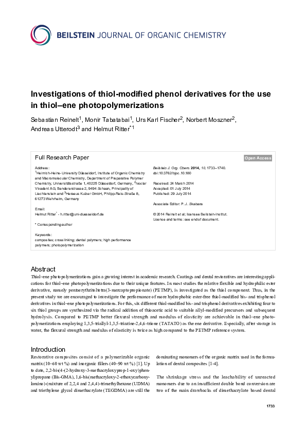 (PDF) Investigations of thiol-modified phenol derivatives for the use ...