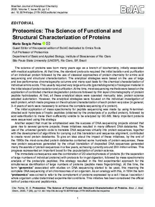 (PDF) Proteomics: The Science of Functional and Structural ...