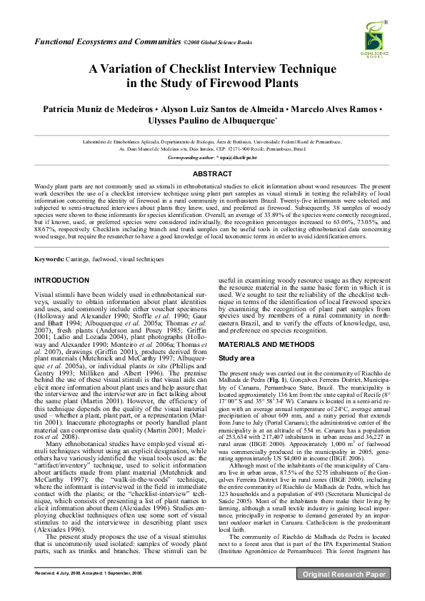 (PDF) A variation of checklist interview technique in the study of ...