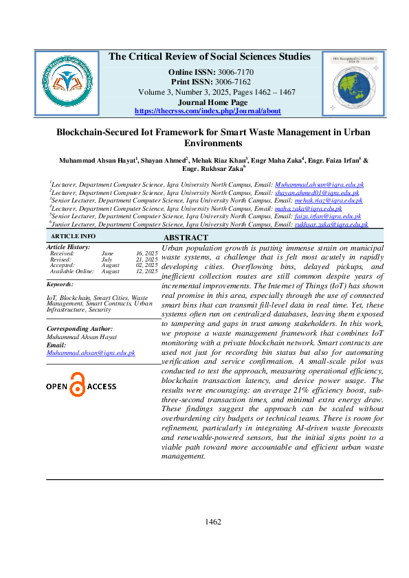 (PDF) Blockchain-Secured Iot Framework for Smart Waste Management in ...