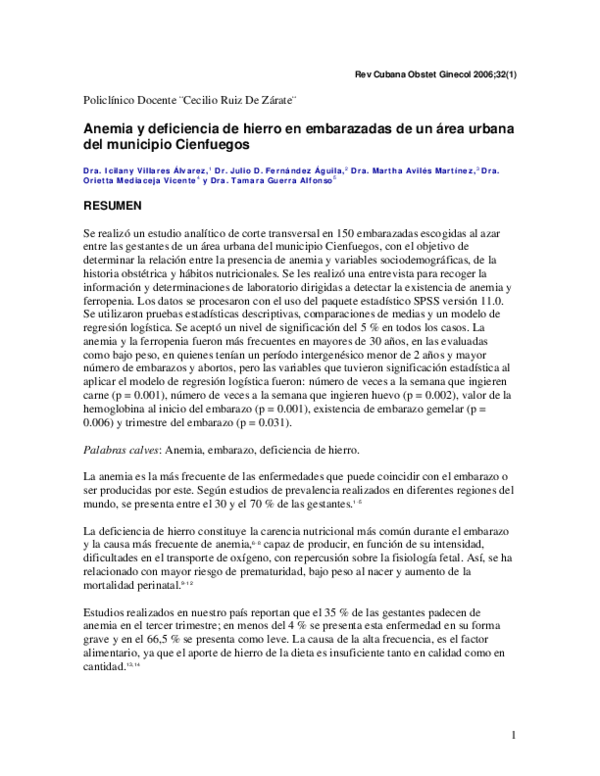 (PDF) Anemia y deficiencia de hierro en embarazadas de un área urbana ...