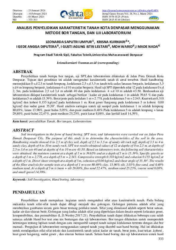(PDF) Analisis Penyelidikan Karakteristik Tanah Kota Denpasar ...