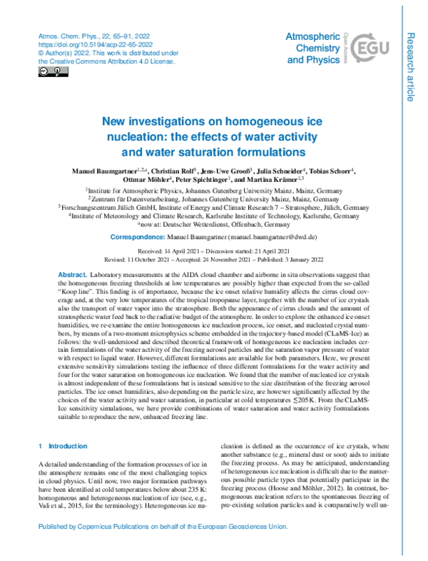 (PDF) New investigations on homogeneous ice nucleation: the effects of ...