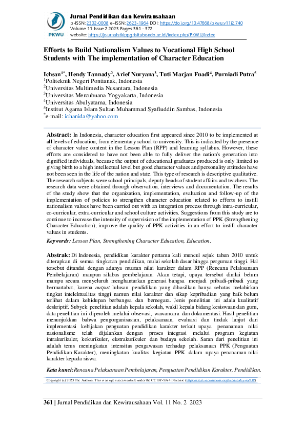 (PDF) Efforts to Build Nationalism Values to Vocational High School ...