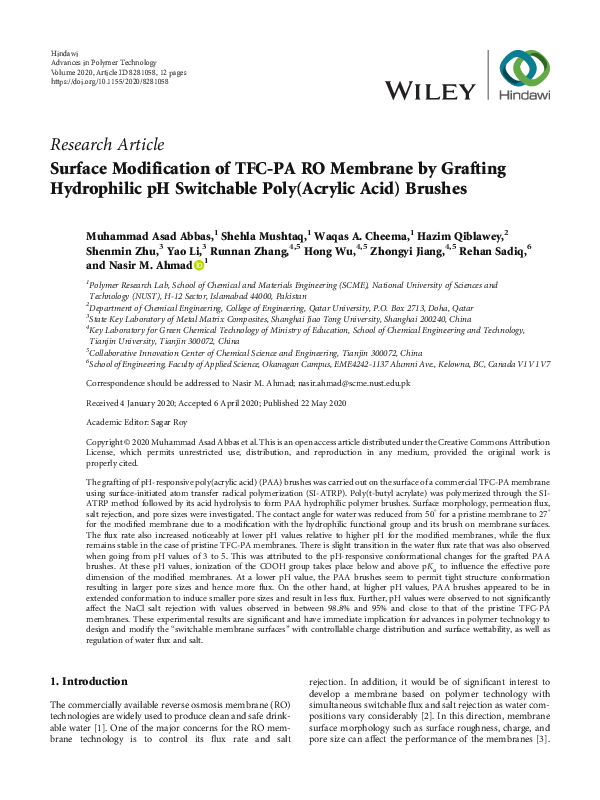 (PDF) Surface Modification of TFC-PA RO Membrane by Grafting ...