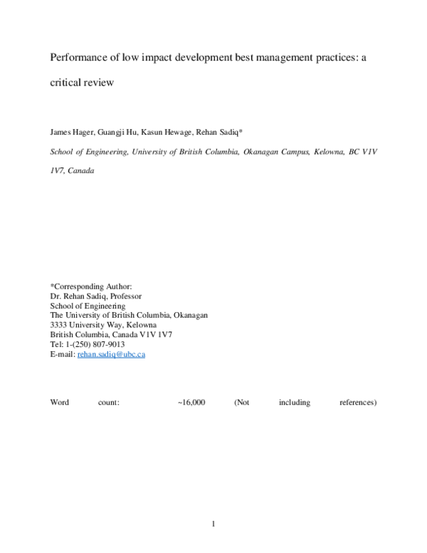 (PDF) Performance of low-impact development best management practices: a critical review