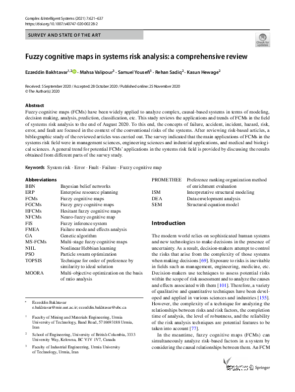 (PDF) Fuzzy cognitive maps in systems risk analysis: a comprehensive review