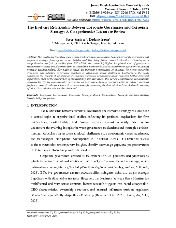 (PDF) The Evolving Relationship Between Corporate Governance and ...