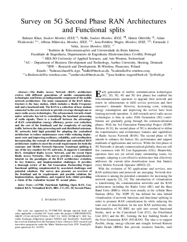 (PDF) Survey on 5G Second Phase RAN Architectures and Functional splits