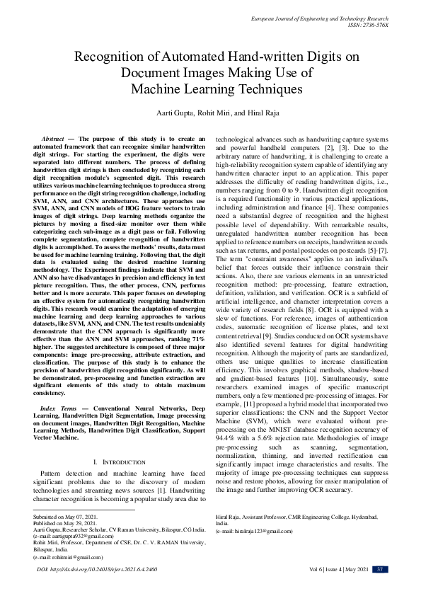 (PDF) Recognition of Automated Hand-written Digits on Document Images ...