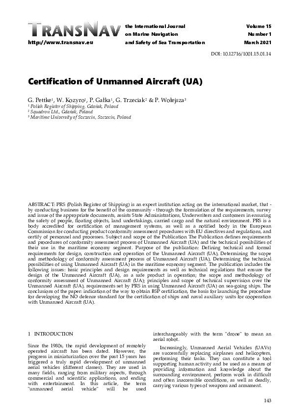 (PDF) Certification of Unmanned Aircraft (UA)