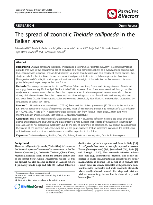 (PDF) The spread of zoonotic Thelazia callipaeda in the