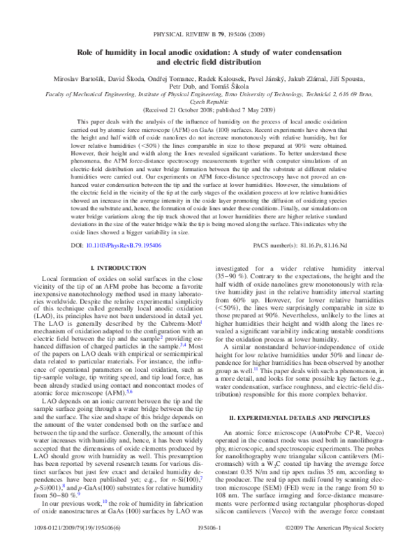 (PDF) Role of humidity in local anodic oxidation: A study of water ...