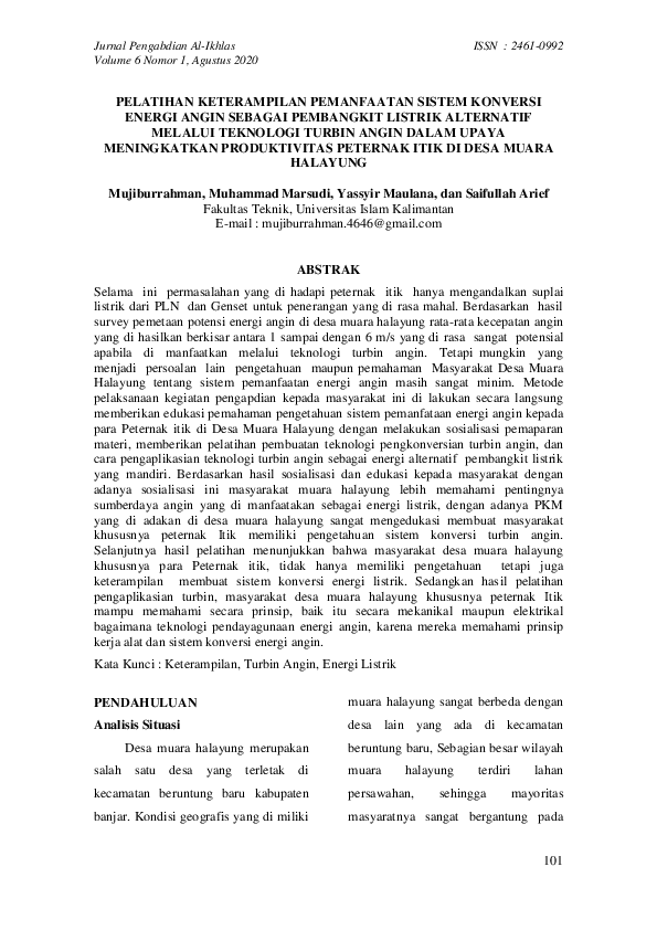 (PDF) Pelatihan Keterampilan Pemanfaatan Sistem Konversi Energi Angin ...