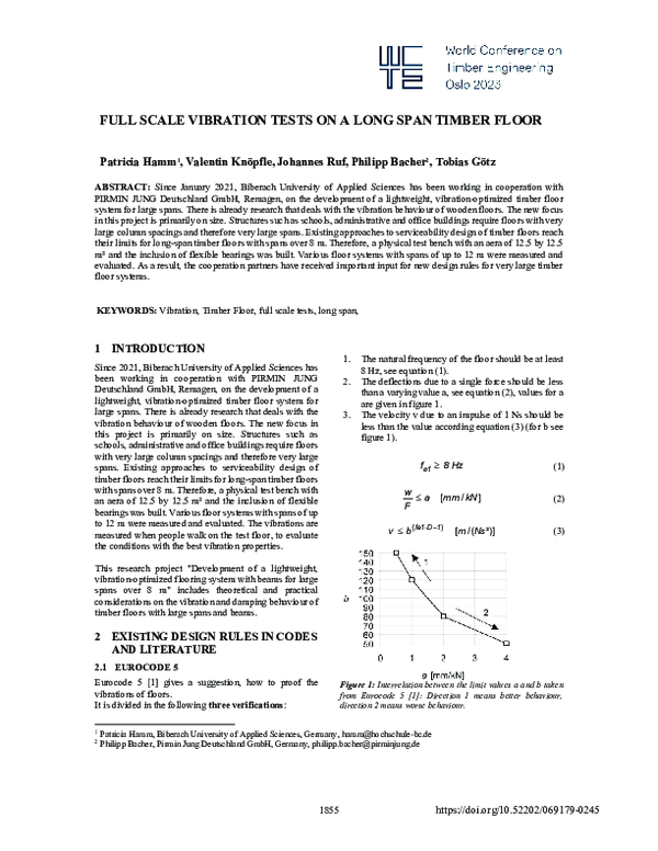 (PDF) Full Scale Vibration Tests on a Long Span Timber Floor