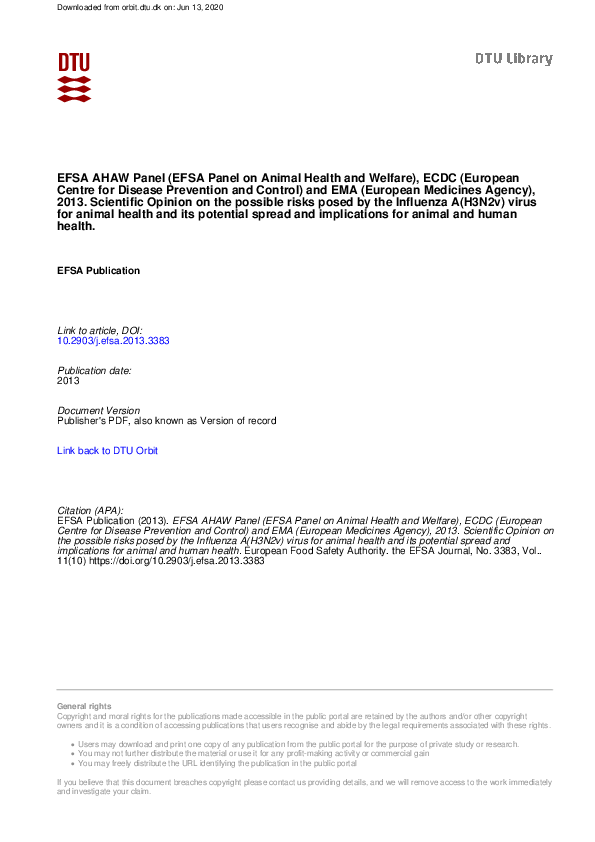 (PDF) Scientific opinion on the possible risks posed by the influenza A ...