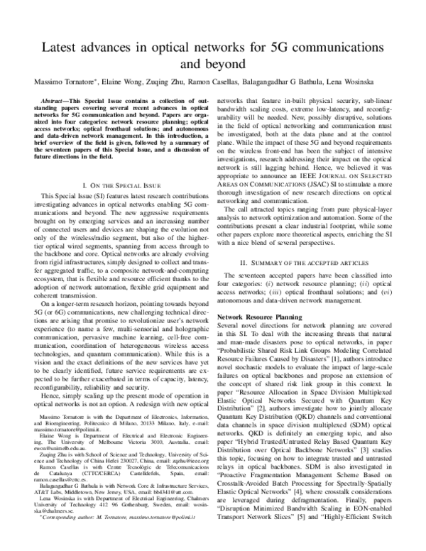 (PDF) Latest Advances in Optical Networks for 5G Communications and Beyond