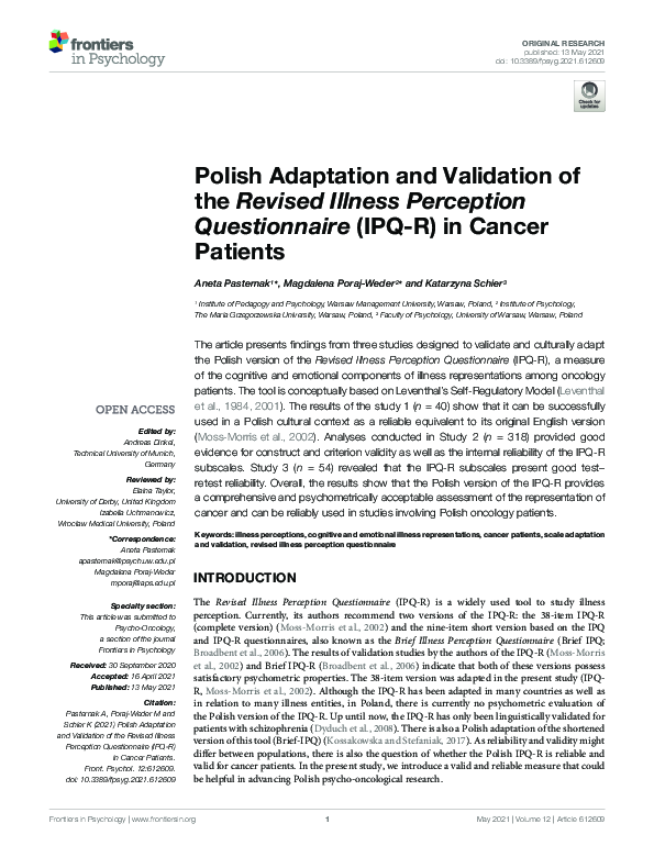 (PDF) Polish Adaptation and Validation of the Revised Illness ...