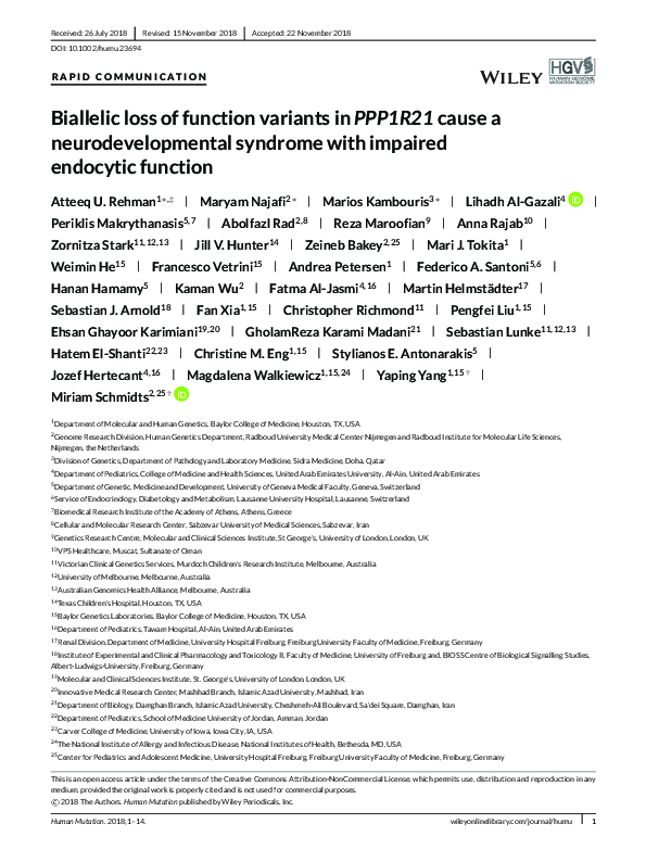 (PDF) Biallelic loss of function variants in PPP1R21 cause a ...