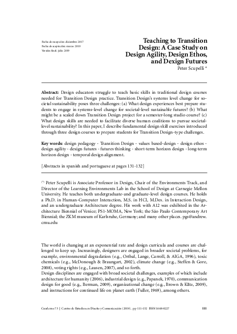 (PDF) Teaching to Transition Design: A Case Study on Design Agility, Design Ethos, and Dexign ...