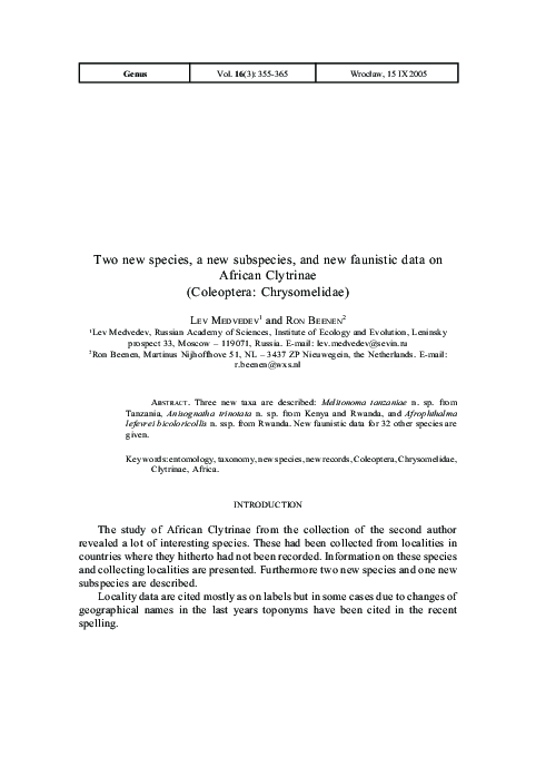 (PDF) Two new species, a new subspecies, and new faunistic data on ...