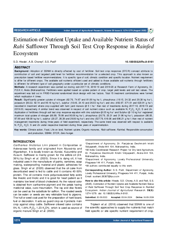 (PDF) Estimation of Nutrient Uptake and Available Nutrient Status of ...