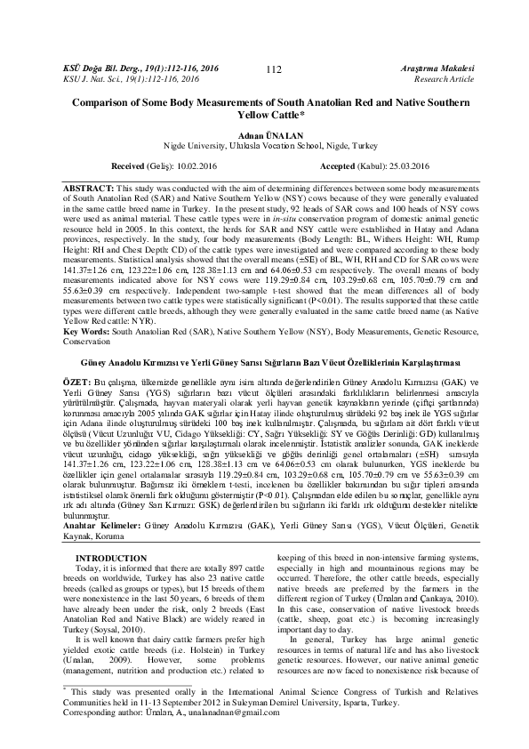(PDF) Comparison of Some Body Measurements of South Anatolian Red and ...