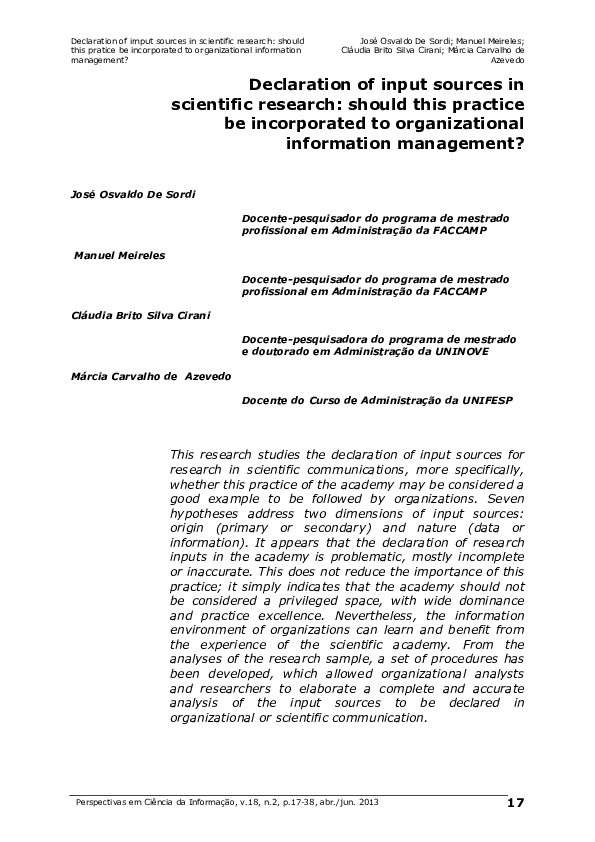 (PDF) Declaration of input sources in scientific research: should this ...
