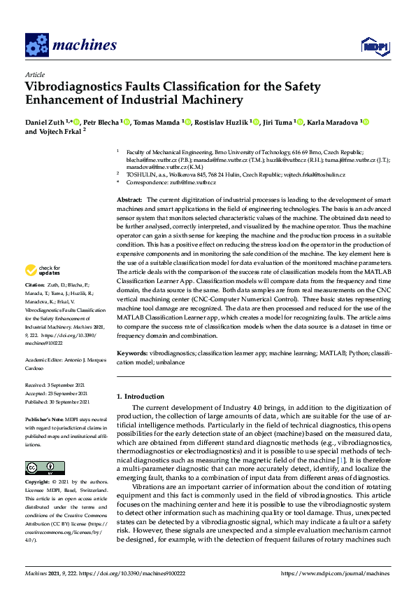 (PDF) Vibrodiagnostics Faults Classification for the Safety Enhancement of Industrial Machinery