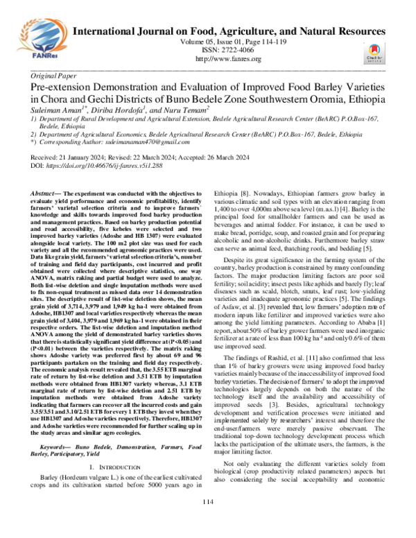 (PDF) Pre-extension Demonstration and Evaluation of Improved Food ...