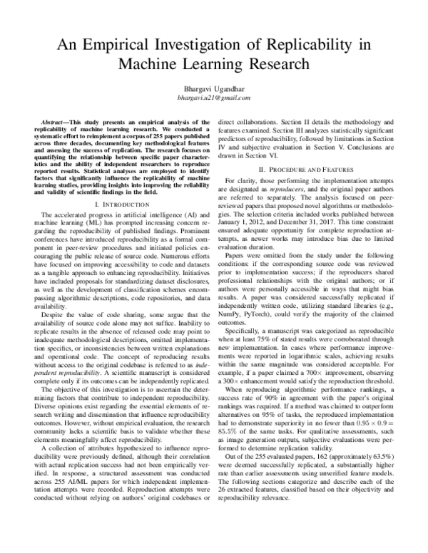 (PDF) An Empirical Investigation of Replicability in Machine Learning ...