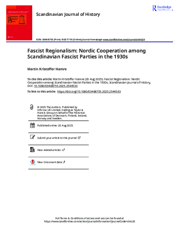(PDF) Fascist Regionalism: Nordic Cooperation among Scandinavian ...