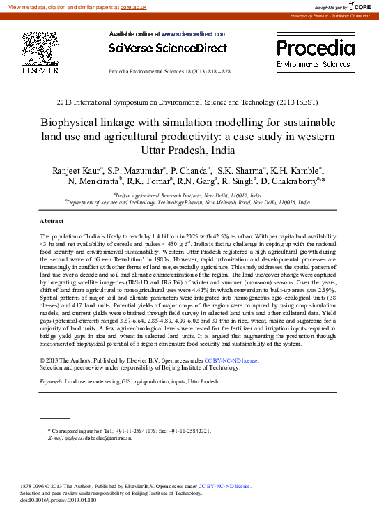 (PDF) Biophysical Linkage with Simulation Modelling for Sustainable Land Use and Agricultural ...