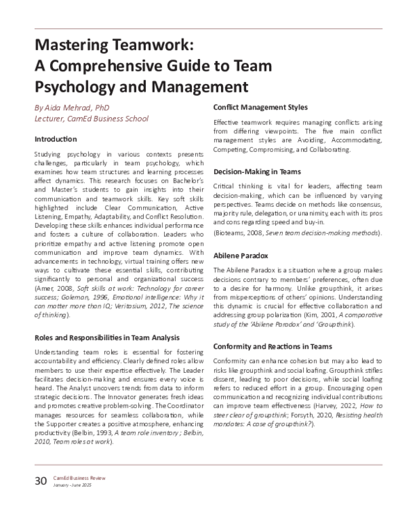 (PDF) Mastering Teamwork: A Comprehensive Guide to Team Psychology and ...