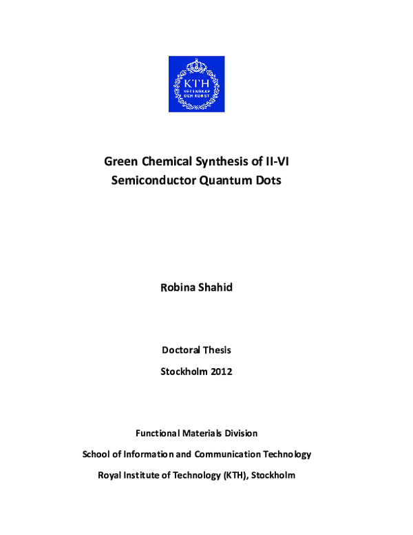 (PDF) Green Chemical Synthesis of II-VI Semiconductor Quantum Dots