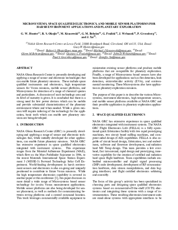 (PDF) Microsystems, Space Qualified Electronics and Mobile Sensor ...