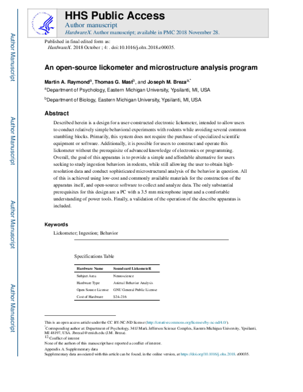 (PDF) An open-source lickometer and microstructure analysis program