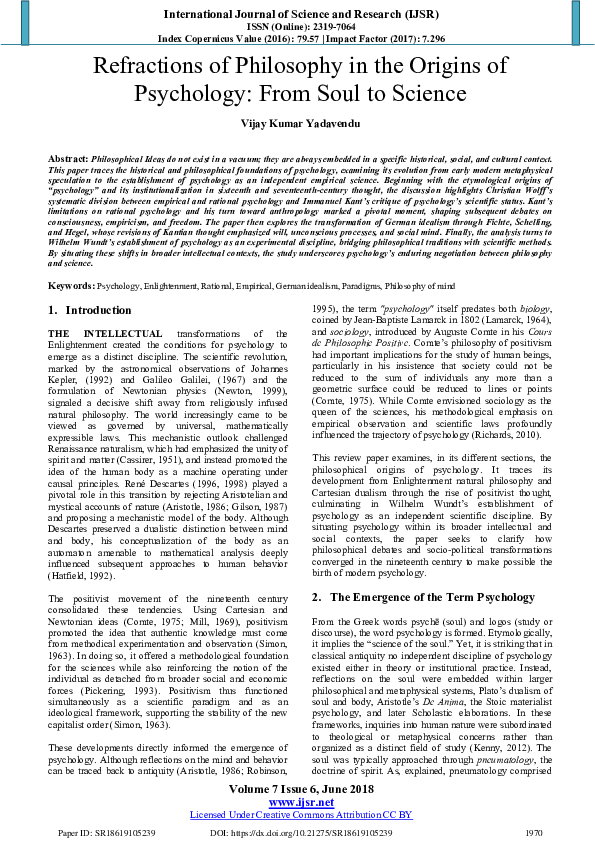 (PDF) Refractions of Philosophy in the Origins of Psychology: From Soul ...