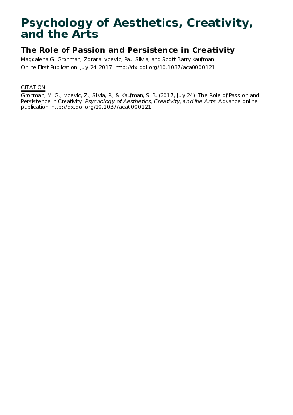 (PDF) The role of passion and persistence in creativity