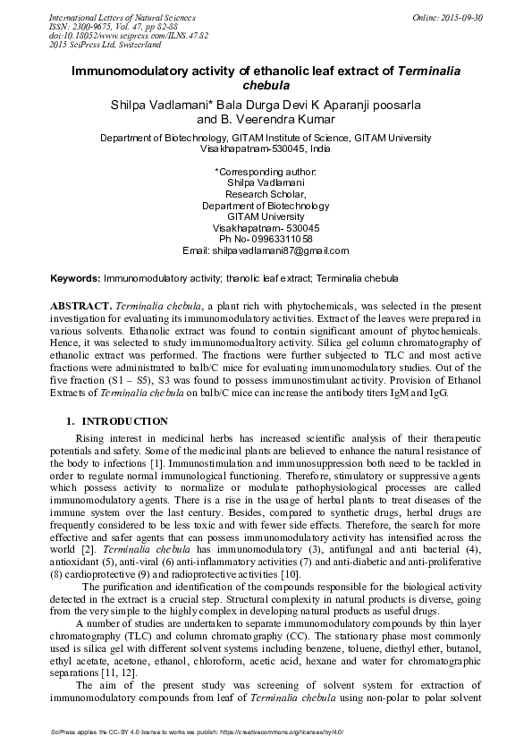(PDF) Immunomodulatory Activity of Ethanolic Leaf Extract of Terminalia ...