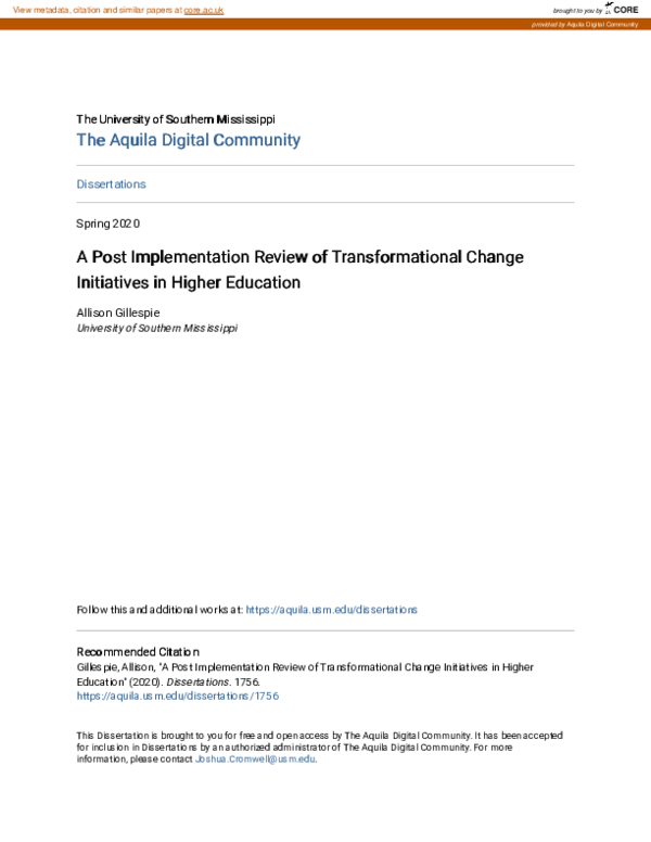 (PDF) A Post Implementation Review of Transformational Change ...