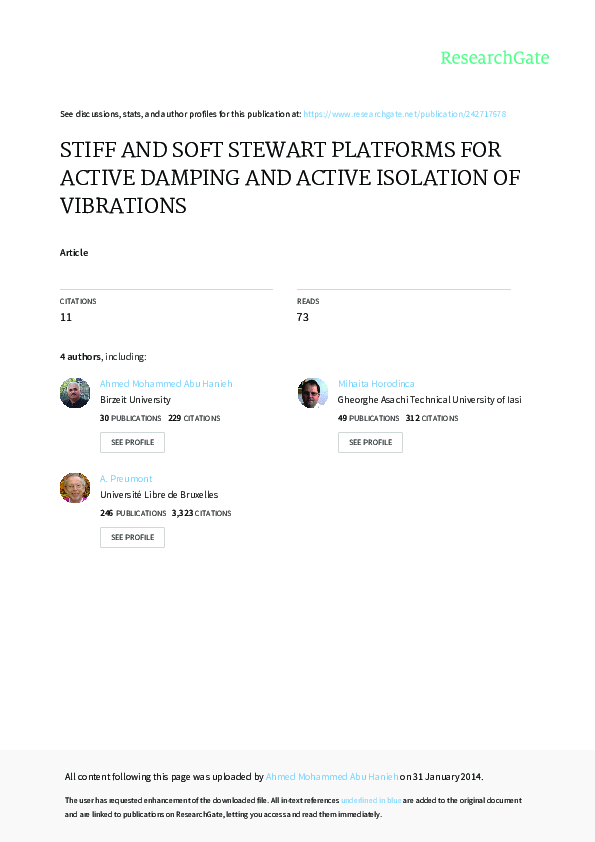 (PDF) Stiff and Soft Stewart Platforms for Active Damping and Active ...