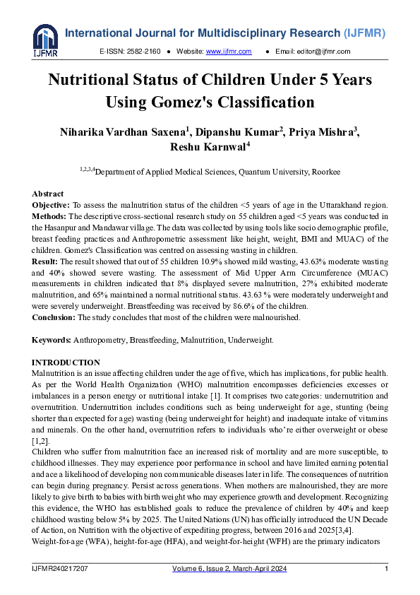 (PDF) Nutritional Status of Children Under 5 Years Using Gomez's ...