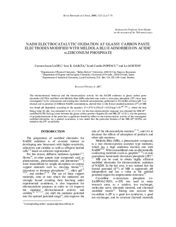 (PDF) Nadh Electrocatalytic Oxidation at Glassy Carbon Paste Electrodes ...