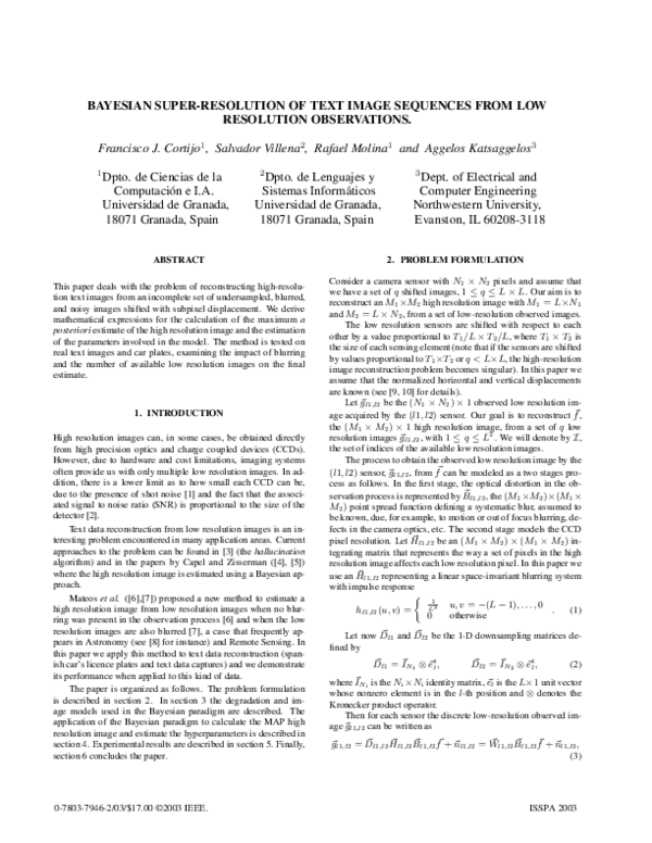 (PDF) Bayesian super-resolution of text image sequences from low ...